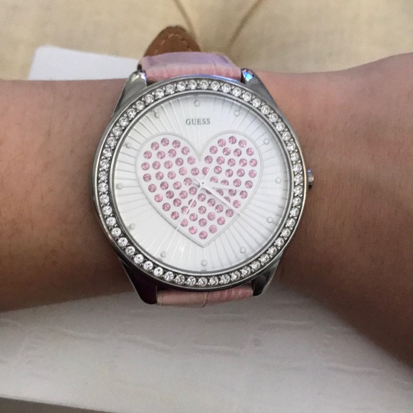 Guess | Accessories | Guess Pink Rhinestone Heart Face Watch | Poshmark